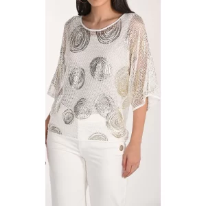 Frank Lyman Metallic Circle Mesh Knit Top - Helen Ainson